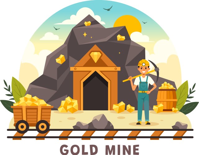 Gold mine with mining industry activity featuring Vector Image