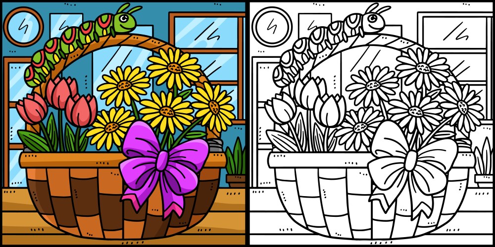 Spring caterpillar on a basket flower clipart Vector Image
