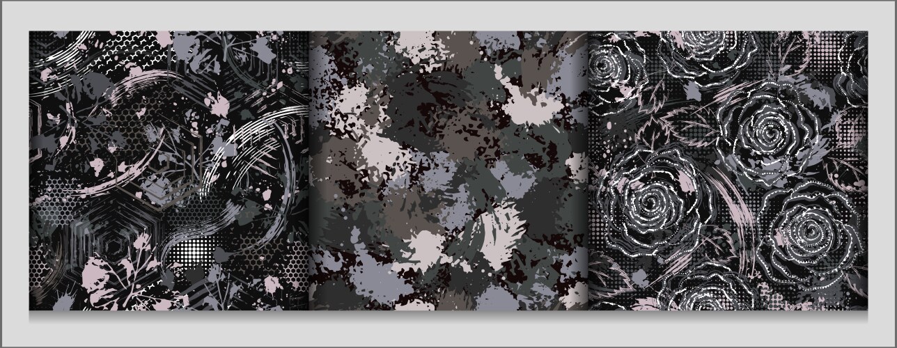 Abstract gray camo patterns with splattered paint Vector Image