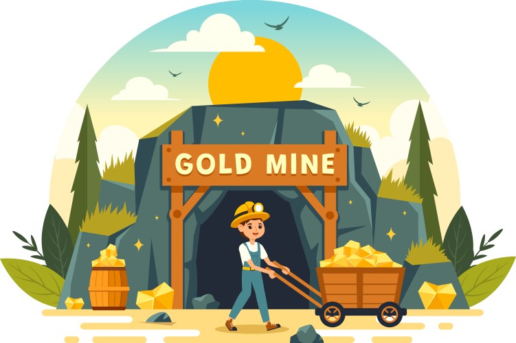 Gold mine with mining industry activity featuring Vector Image