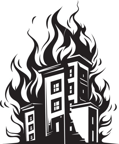 Emergency evacuation burning building black logo Vector Image