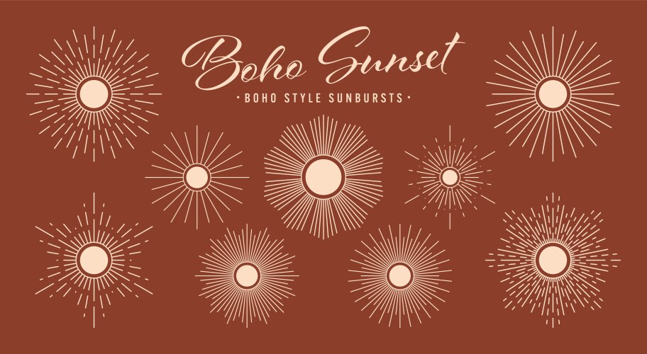 Vintage sunburst sunset beams collection boho Vector Image