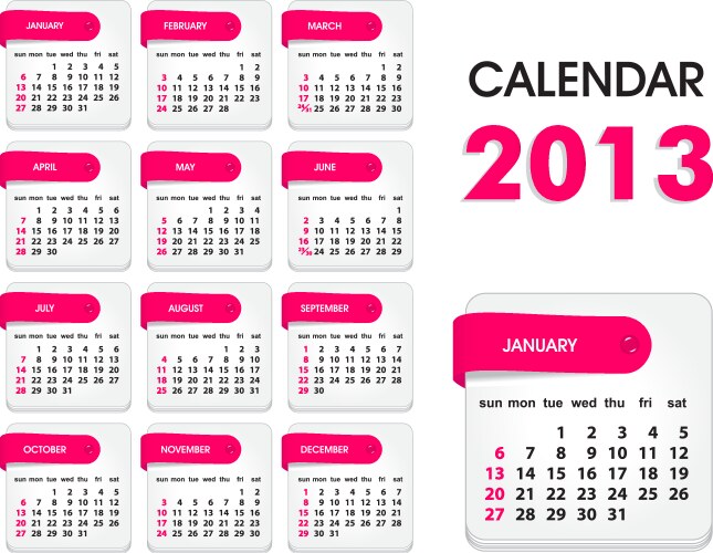 Calendar 2013 year Royalty Free Vector Image - VectorStock