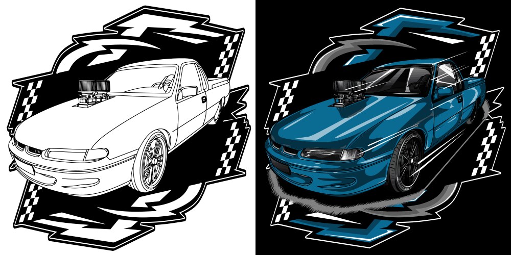 Blue drag racing car with white strip Royalty Free Vector