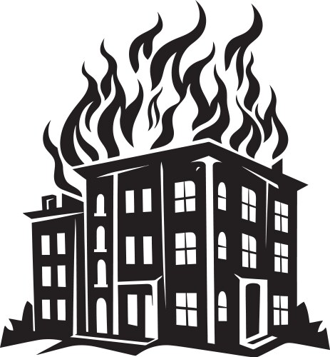 Emergency emblem burning building black logo Vector Image