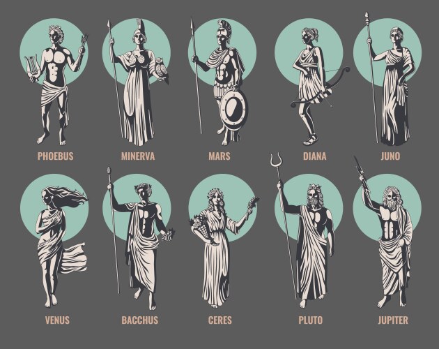 Greece gods horizontal set Royalty Free Vector Image