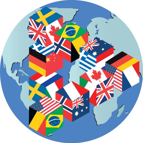 Flags of the world in globe Royalty Free Vector Image