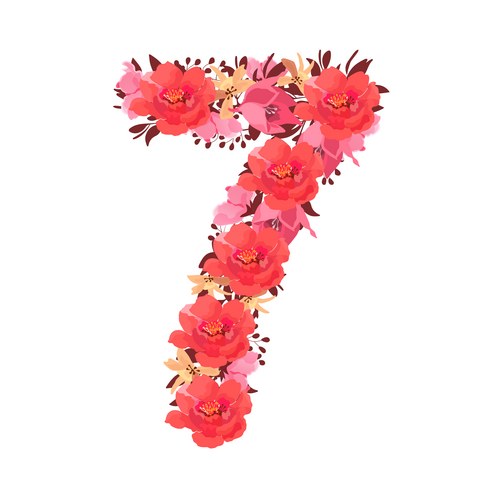 Floral Number 7 - Botanical Art – Royalty-Free Vector | VectorStock