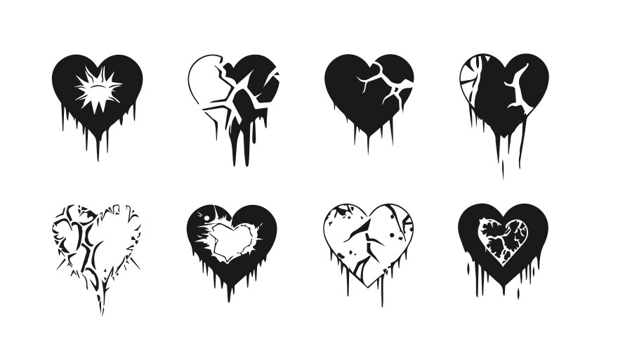 Broken heart gothic set love symbol romance emo Vector Image