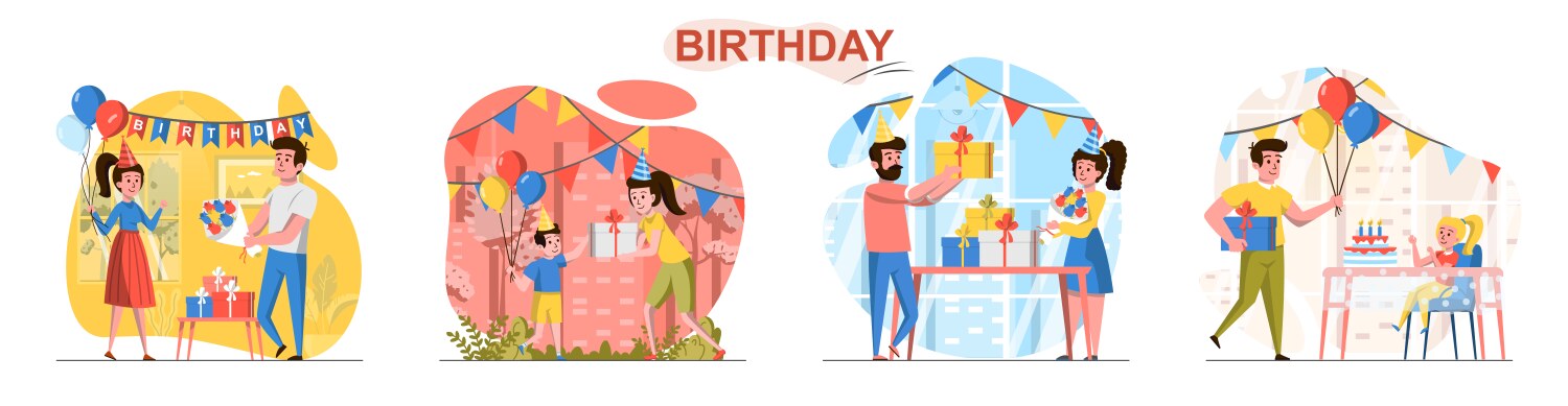 Happy group of children on birthday party Vector Image