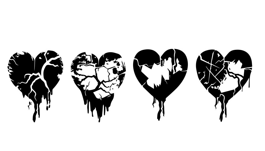 Broken heart gothic set love symbol romance emo Vector Image