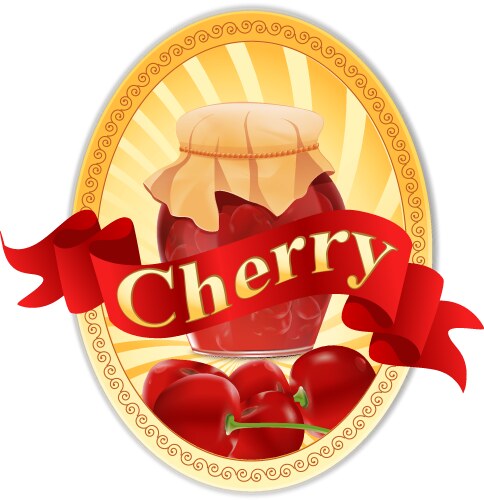 Cherry marmalade sticker cherries jam jar label Vector Image