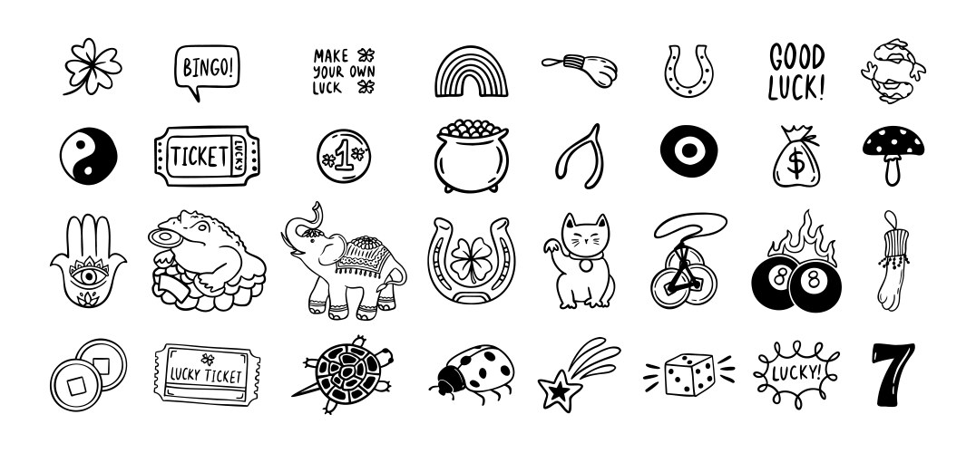 Good luck doodle symbols set hand drawn lucky Vector Image