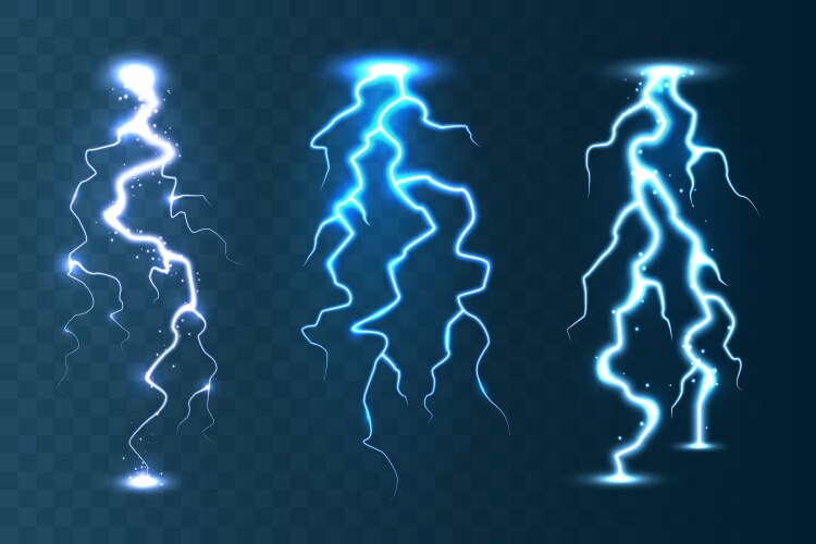 Realistic clouds with lightning on transparent Vector Image
