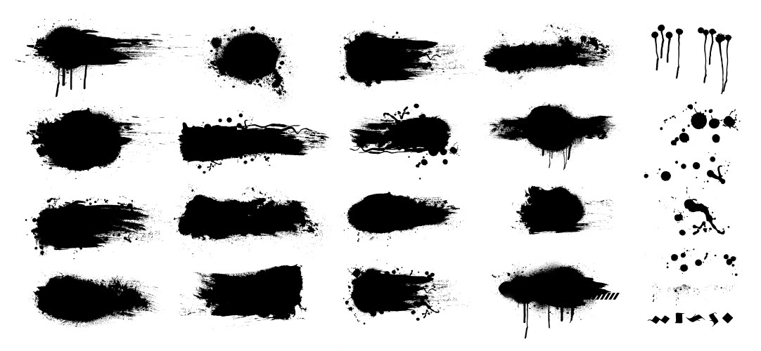Diverse set black paint - ink brush strokes Vector Image