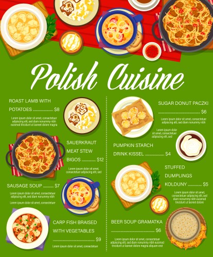 Polish cuisine restaurant meals menu Royalty Free Vector