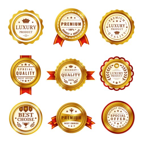 Luxury golden badges with ribbons award for best Vector Image