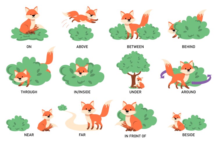 English prepositions with cute animal cartoon dog Vector Image