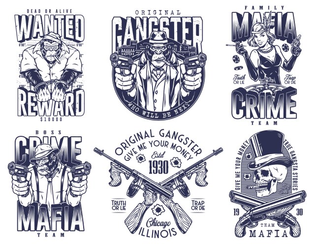 Mafia and gangsters set Royalty Free Vector Image
