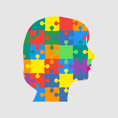 Female head made from puzzle pieces strategy Vector Image