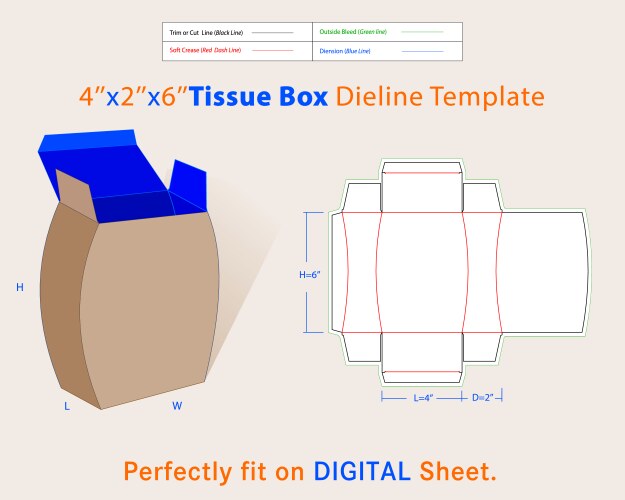 Tissue box l 5 d 3 h 6 inches dieline template Vector Image