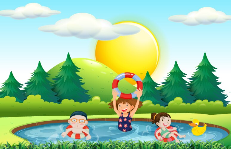 Happy kids playing in swimming pool Royalty Free Vector