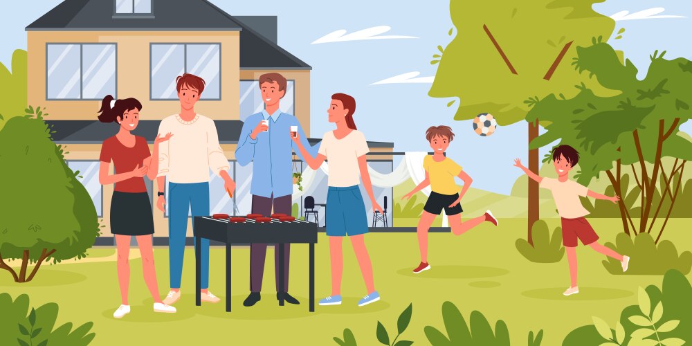People on bbq party cartoon Royalty Free Vector Image