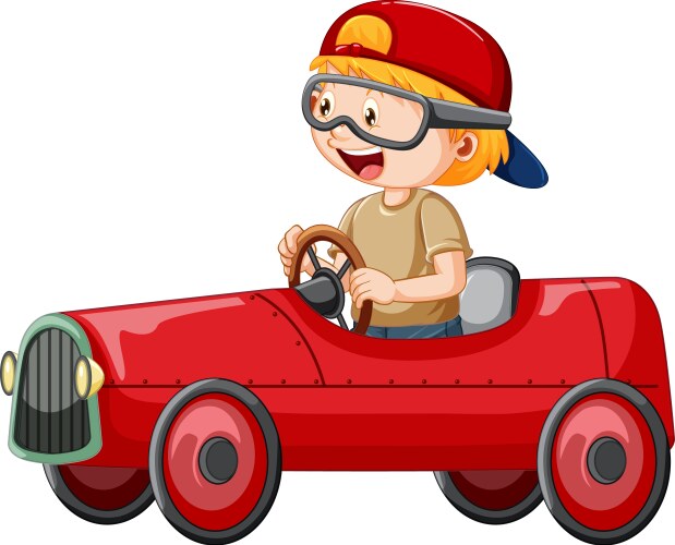 Boy is driving car with good posing Royalty Free Vector
