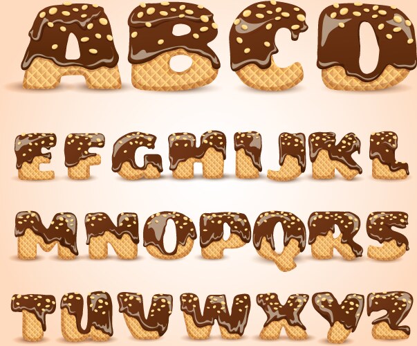 Coated wafers sweet alphabet letters set Vector Image