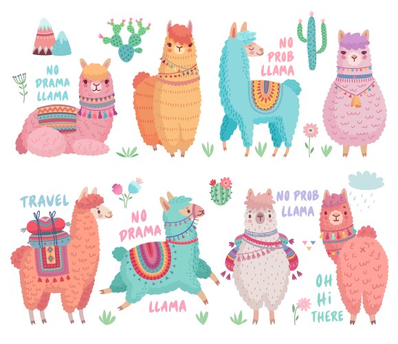 Cartoon mexican alpaca funny llamas cute Vector Image