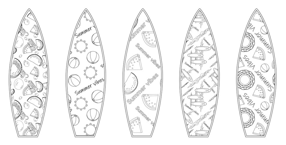 Summer surfing vibes coloring page Royalty Free Vector Image