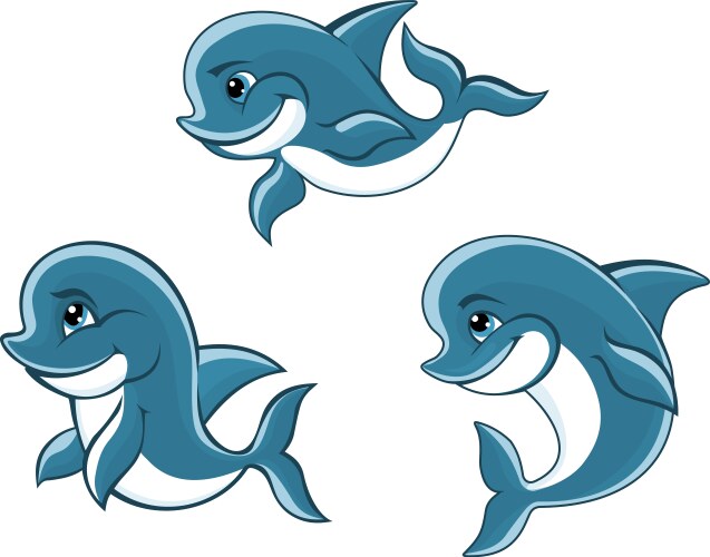 Cute cartoon dolphins set Royalty Free Vector Image Cute cartoon dolphins set Royalty Free Vector Image