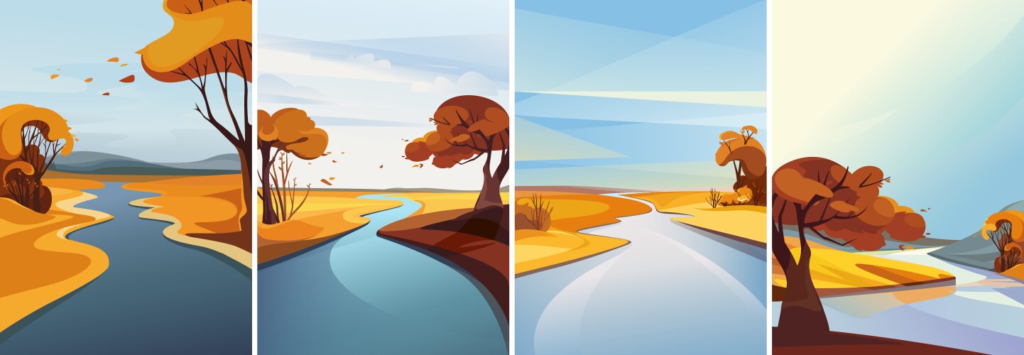 Collection river landscapes Royalty Free Vector Image