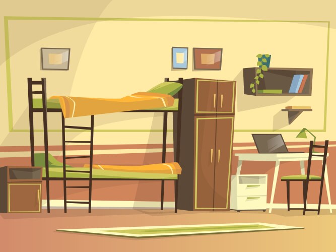 Small dormitory room with roommates interior Vector Image