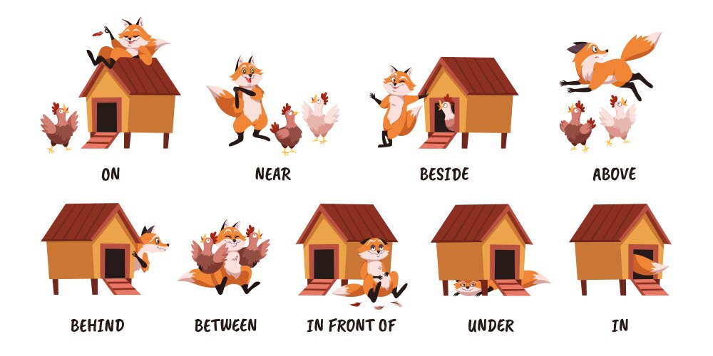 English prepositions place visual aid Royalty Free Vector