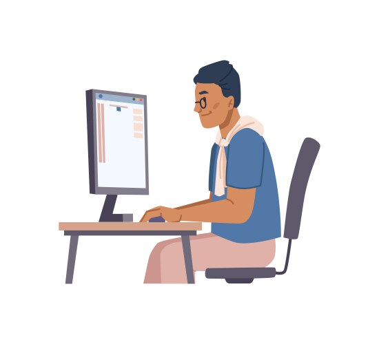 Man working on computer Royalty Free Vector Image