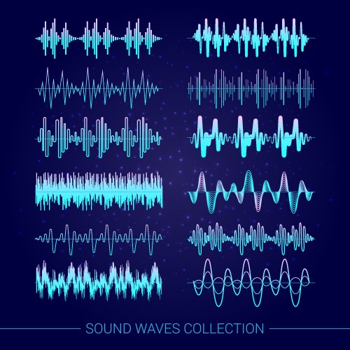 Colored sound waves collection analog and digital Vector Image
