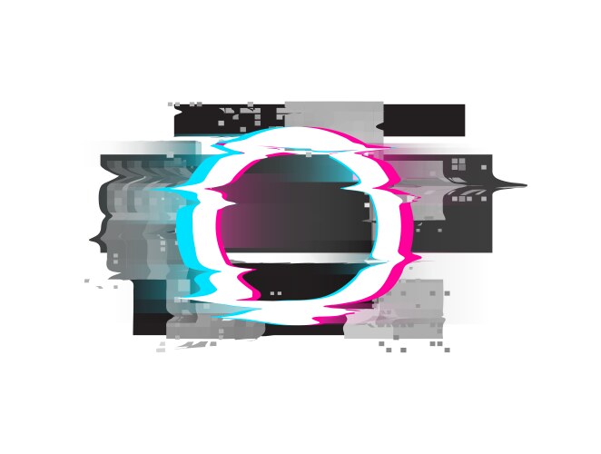 Glowing hexagon with glitch and digital noise Vector Image