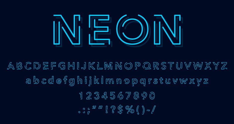 Neon type font glowing alphabet letters Royalty Free Vector