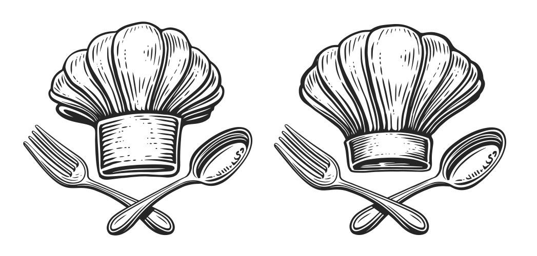 Chef hat with spoon and fork cook emblem or badge Vector Image