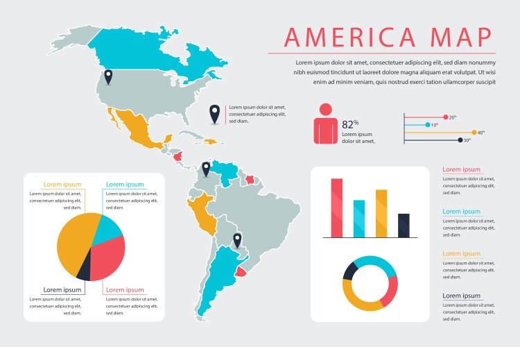 Flat america map infographic Royalty Free Vector Image