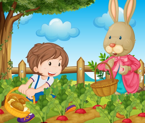 Cartoon vegetables garden farm background Vector Image