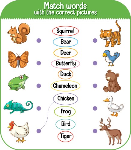 Word to picture matching worksheet for children Vector Image
