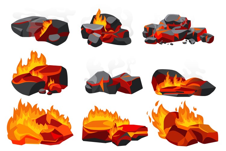 Hot smoldering coal cartoon icon burning charcoal Vector Image