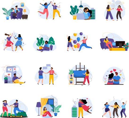 Introvert and extrovert people flat recolor set Vector Image Introvert and extrovert people flat recolor set Vector Image