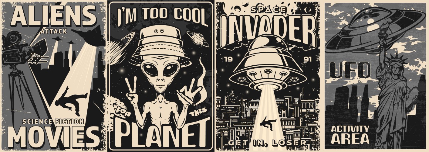 Space set monochrome flyers vintage Royalty Free Vector