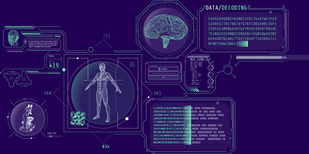 Futuristic brain research program interface Vector Image