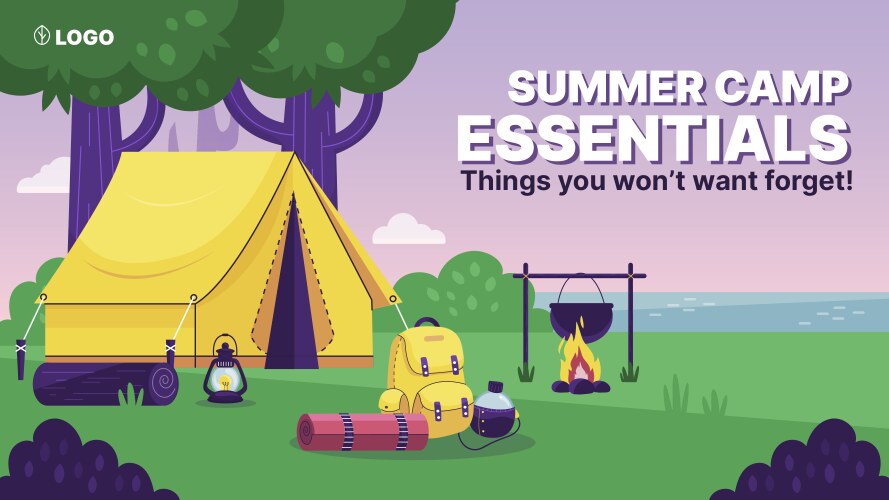 Hand drawn summer camp youtube thumbnail Vector Image