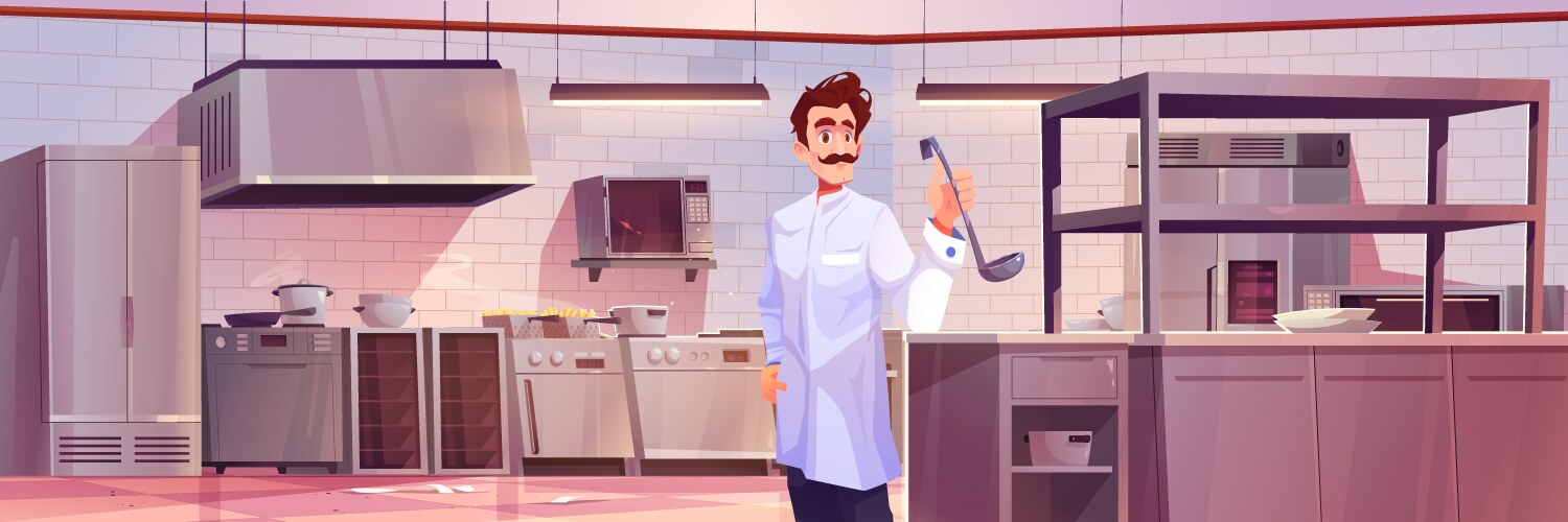 Restaurant kitchen interior with chef staff Vector Image