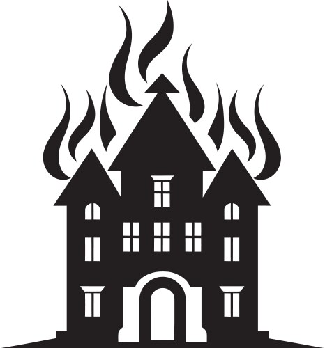 Emergency emblem burning building black logo Vector Image